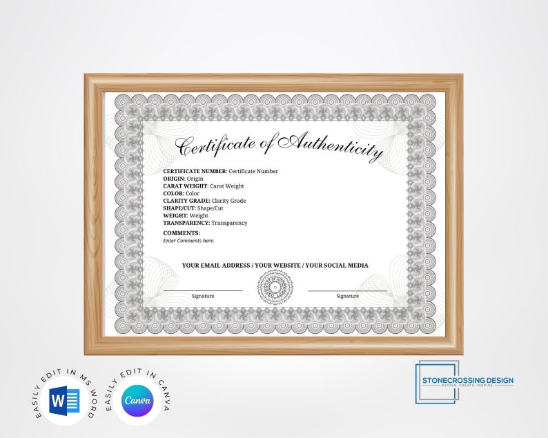 Editable Certificate of Authenticity Template. Authenticity Certificate ...