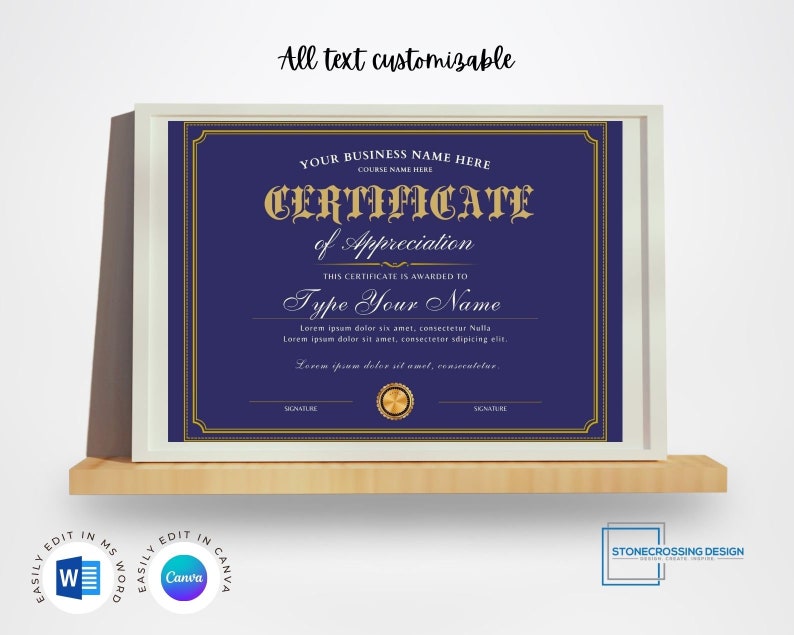 Editable Certificate of Appreciation. Award Template. - Etsy
