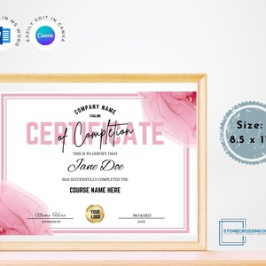 Editable Certificate of Completion Template. Award Template. Printable ...