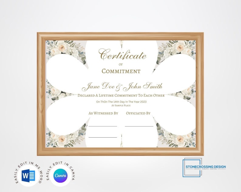 Editable Certificate of Commitment. Editable With Canva or Microsoft ...