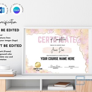 Editable Certificate of Completion Template. Award Template. Printable ...