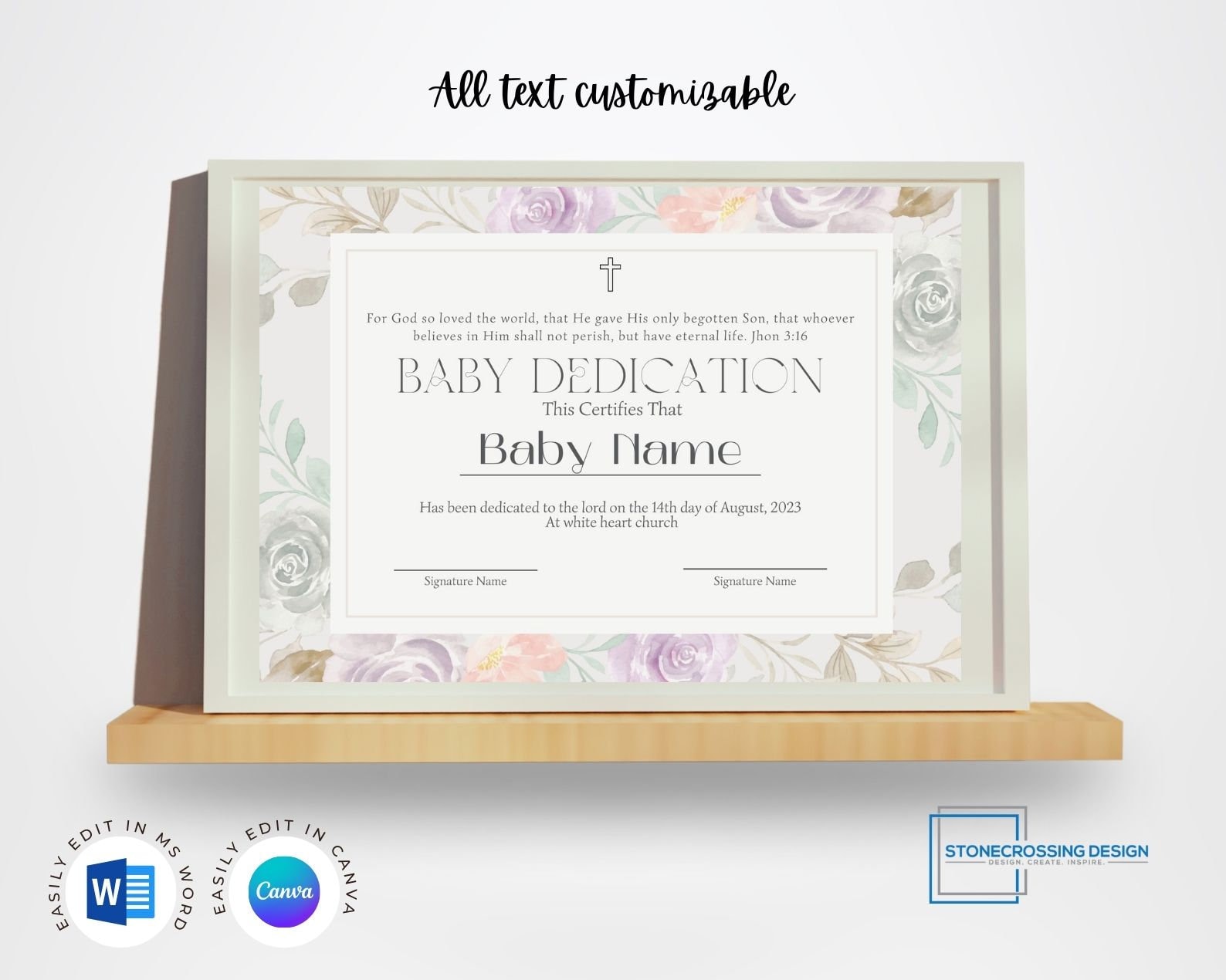 Editable Baby Dedication Template. Baptism. Printable Certificate ...