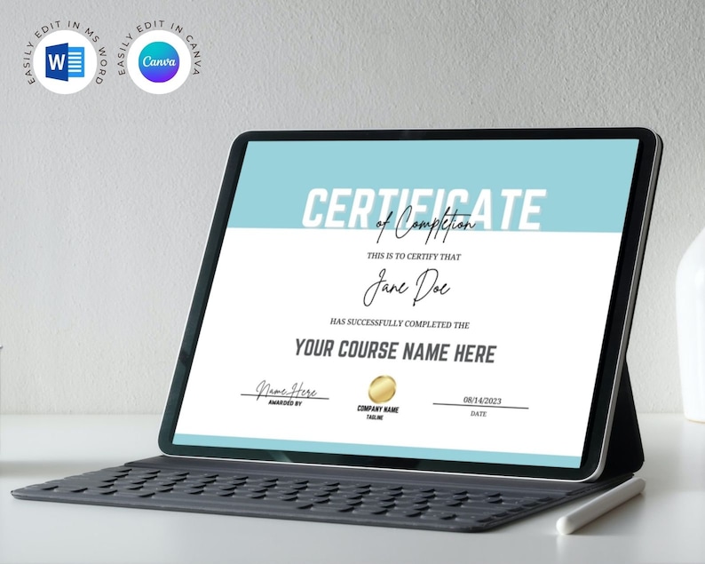 Editable Certificate of Completion Template. Award Template. Printable ...