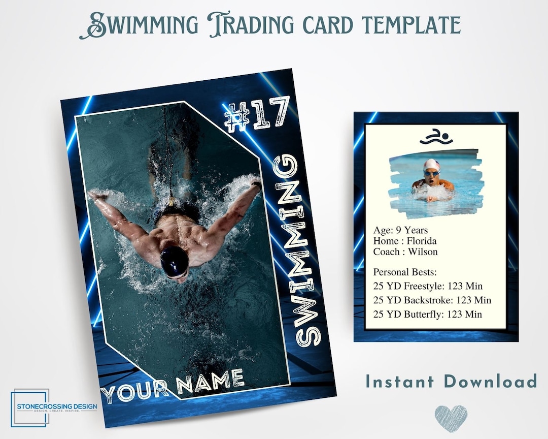 Swimming Trading Card Template Trading Card Template Canva Template ...