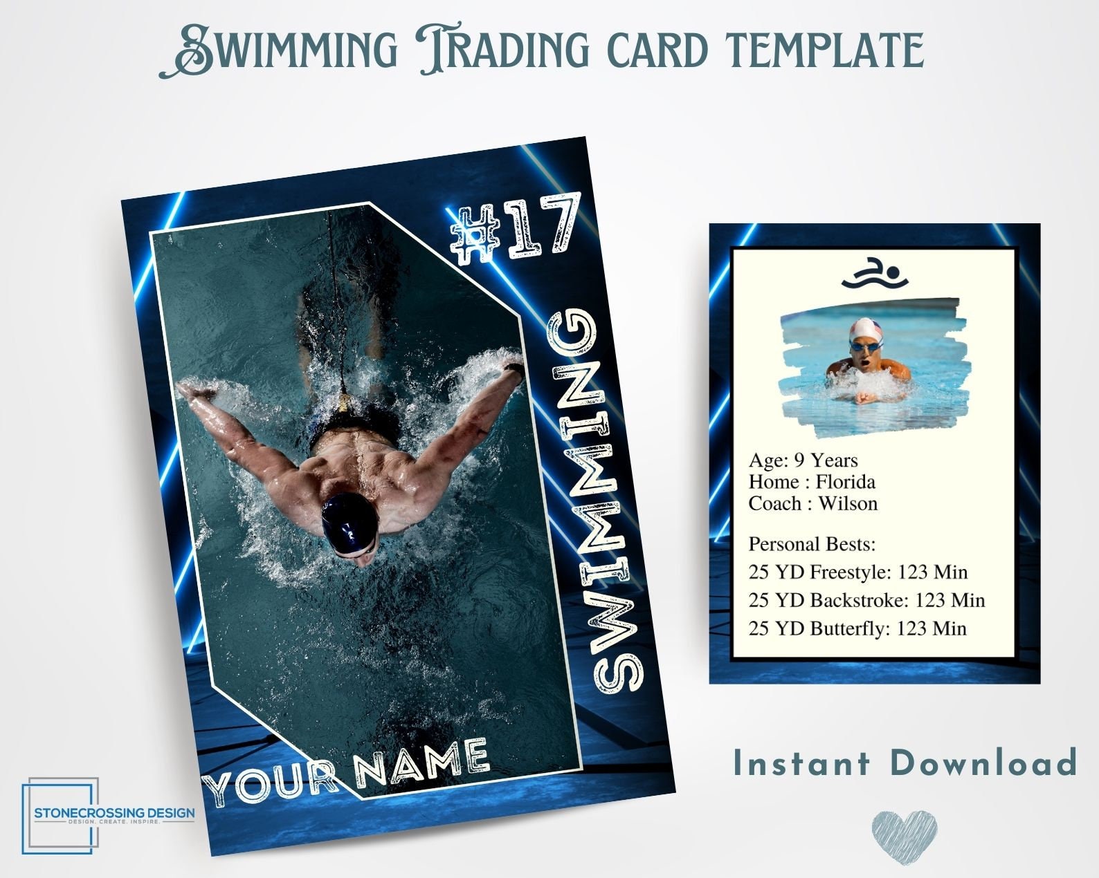 Swimming Trading Card Template Trading Card Template Canva Template ...