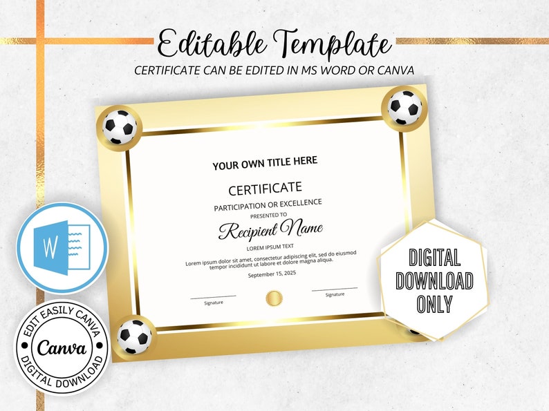 Editable Soccer Sports Certificate Template With Photo. Award. - Etsy