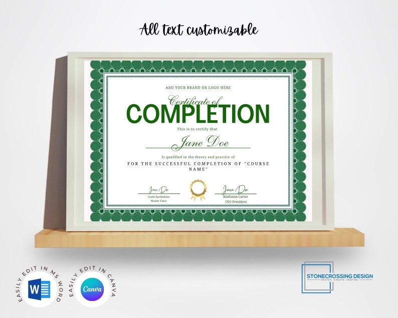 Editable Certificate of Completion Template. Award Template. Printable ...