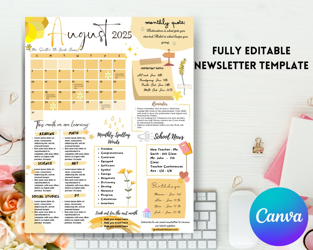 August 2025 Newsletter Template | Editable Monthly Newsletter ...