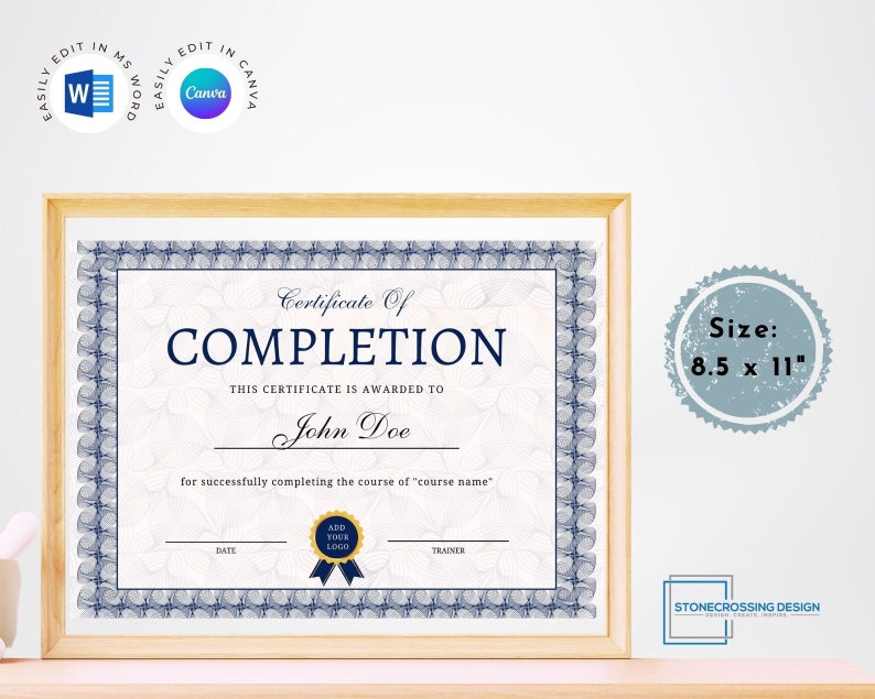 Editable Certificate of Completion Template. Award Template. Printable ...