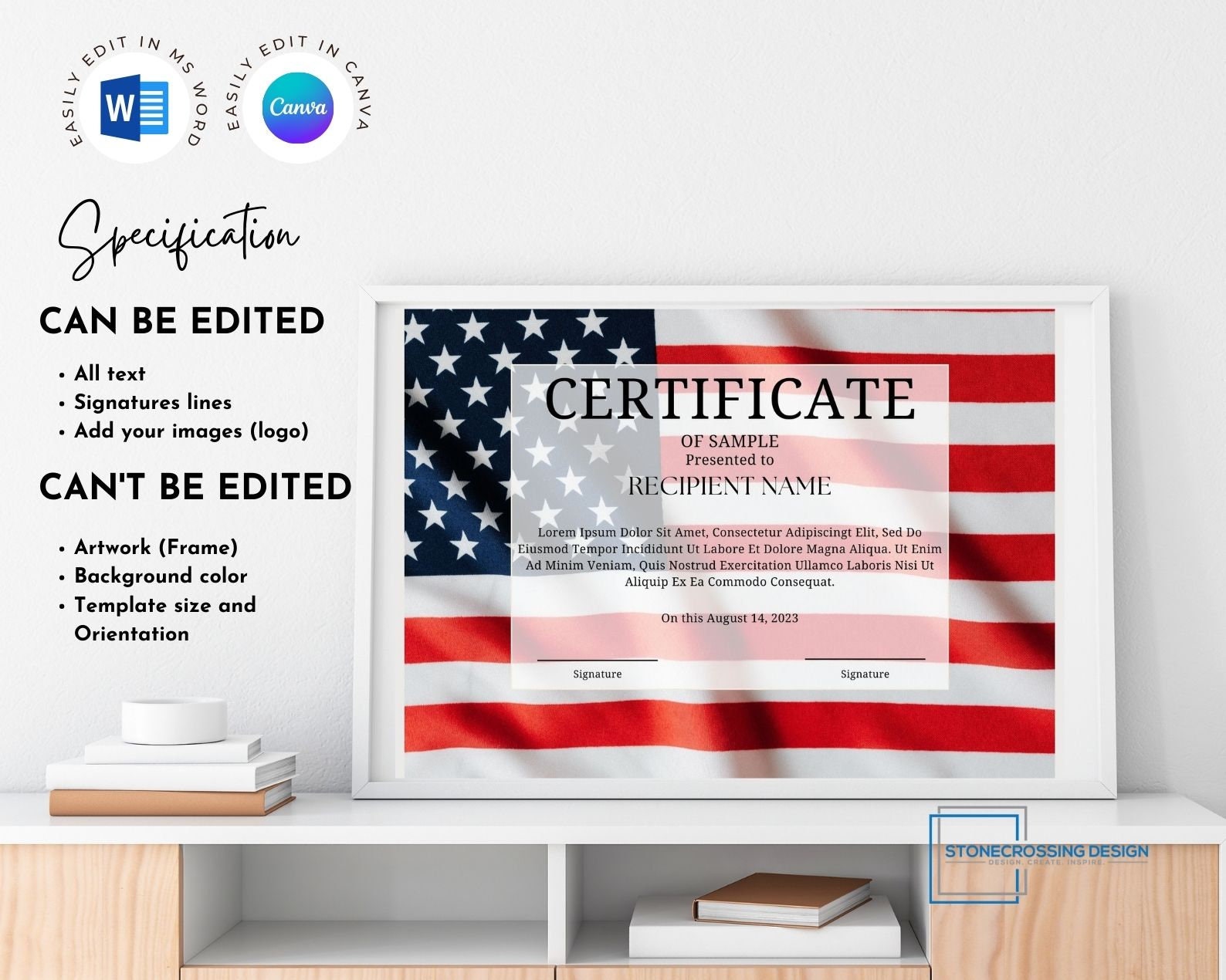 Editable American Flag Template. Award Template. Printable Certificate ...