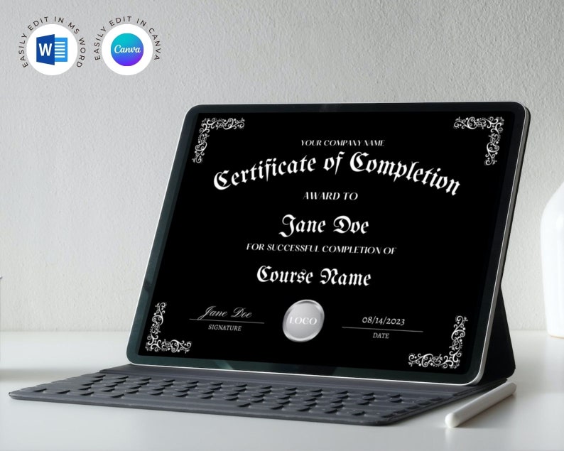 Editable Certificate of Completion Template. Award Template. Printable ...