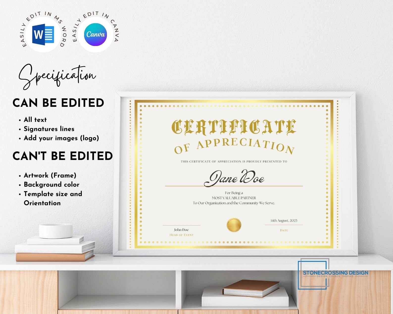 Editable Certificate of Appreciation Template. Award Template ...
