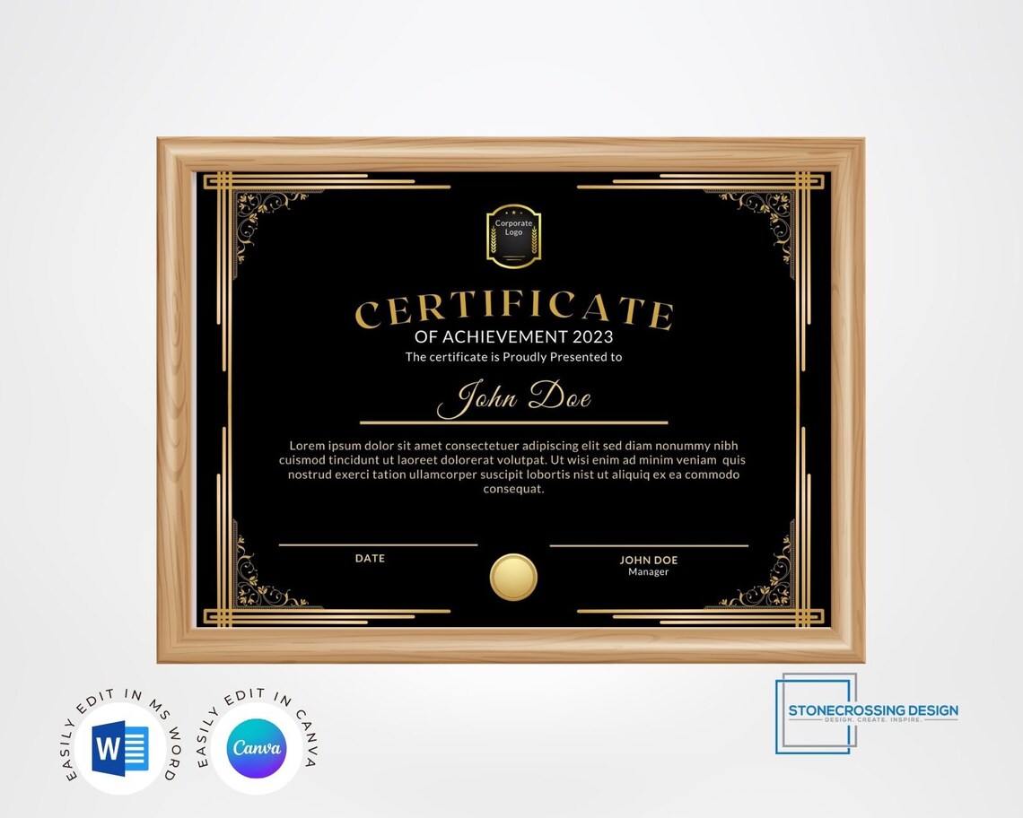 Editable Certificate of Achievement Template. Award Template. - Etsy