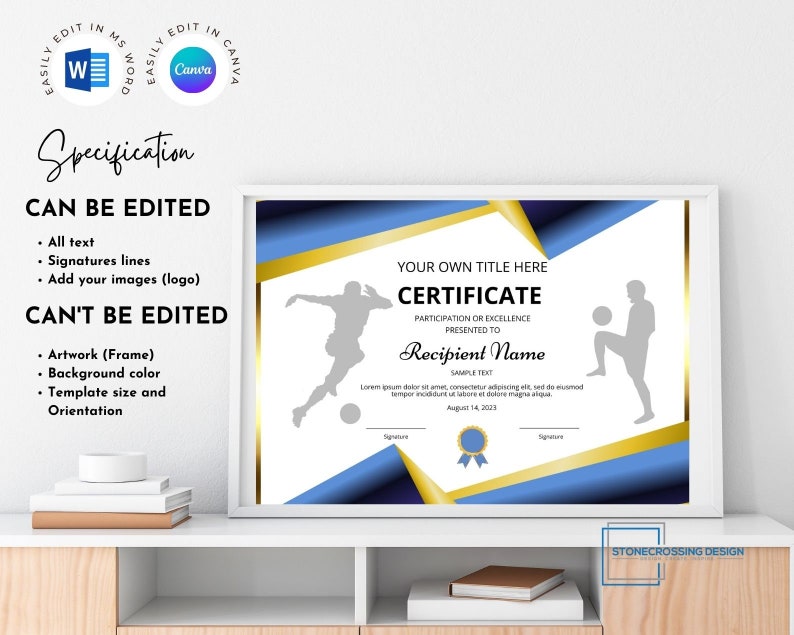 Editable Soccer Sports Certificate Template With Photo. Award. Trophy ...