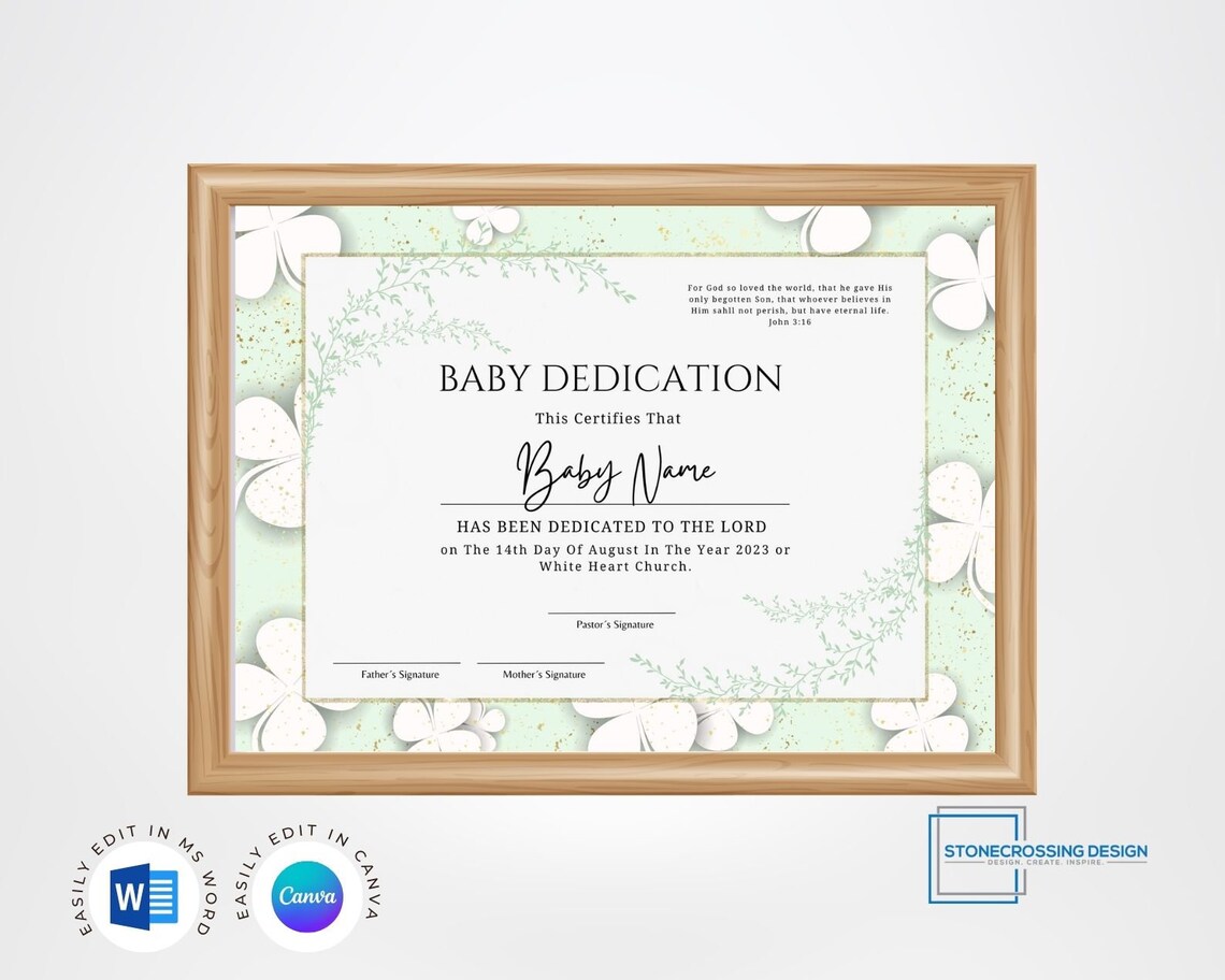 Editable Certificate of Baby Dedication Template. Child Dedication ...