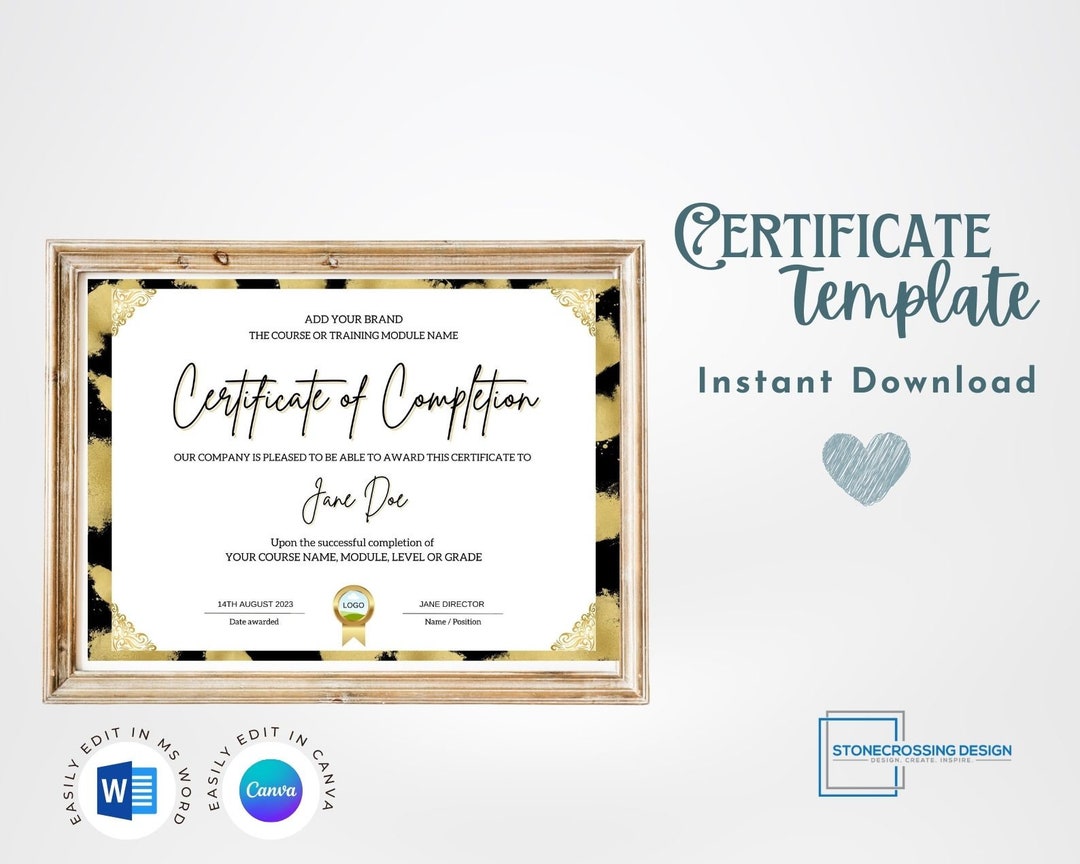 Editable Certificate of Completion Template. Award Template. Printable ...