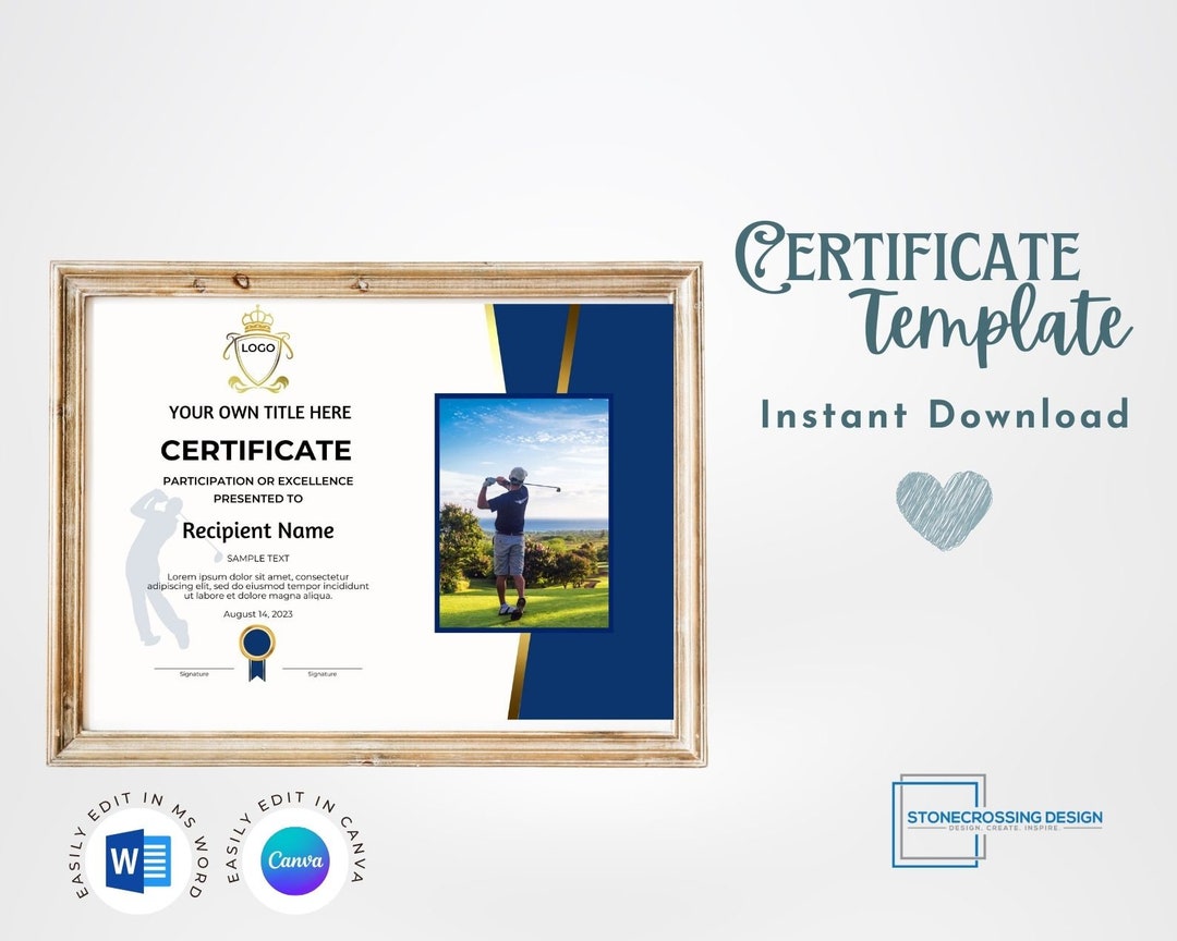 Editable Golf Sports Certificate Template With Photo. Award. Trophy ...
