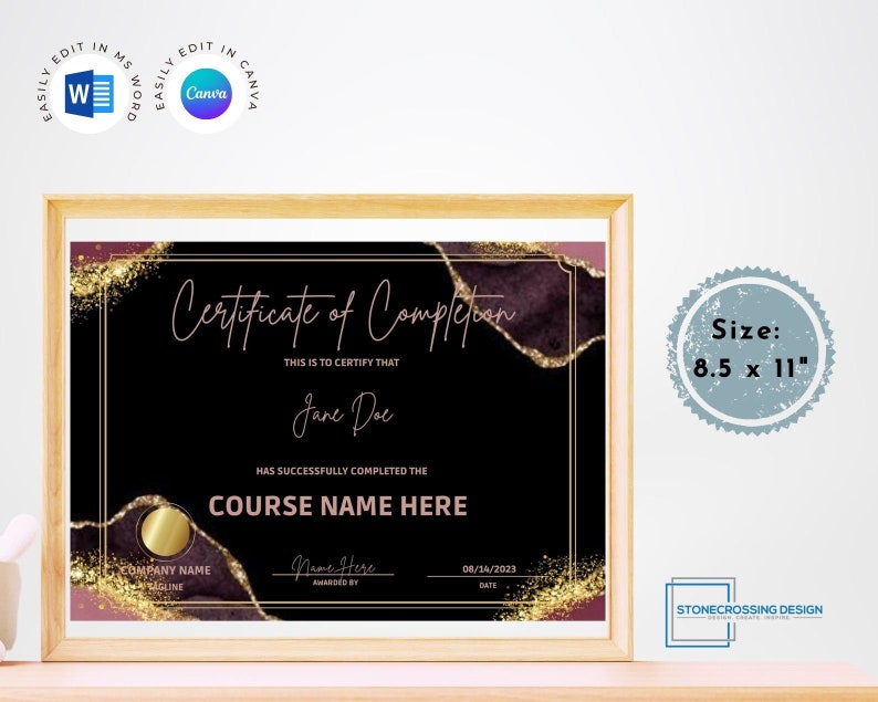 Editable Certificate of Completion Template. Award Template. - Etsy