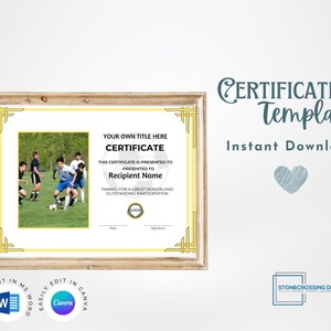 Editable Soccer Sports Certificate Template With Photo. Award. Trophy ...