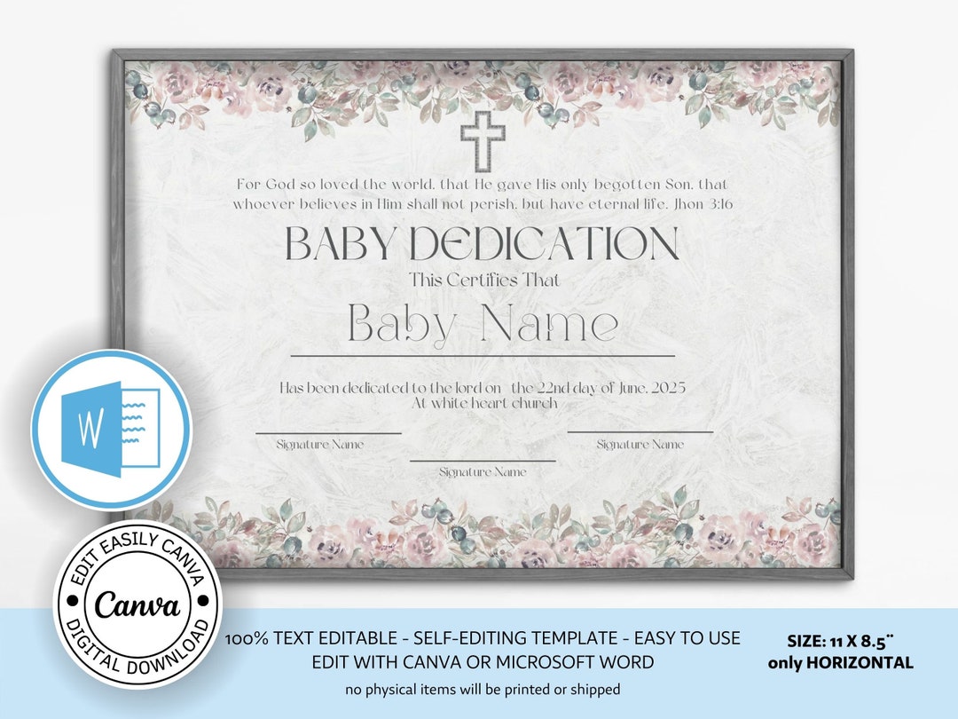Editable Baby Dedication Template. Baptism. Printable - Etsy