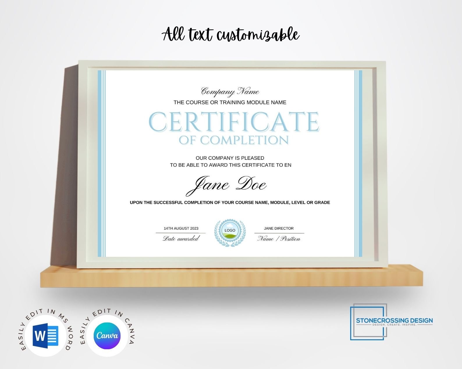 Editable Certificate of Completion Template. Award Template. Printable ...