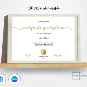 Editable Certificate of Completion Template. Award Template. Printable ...