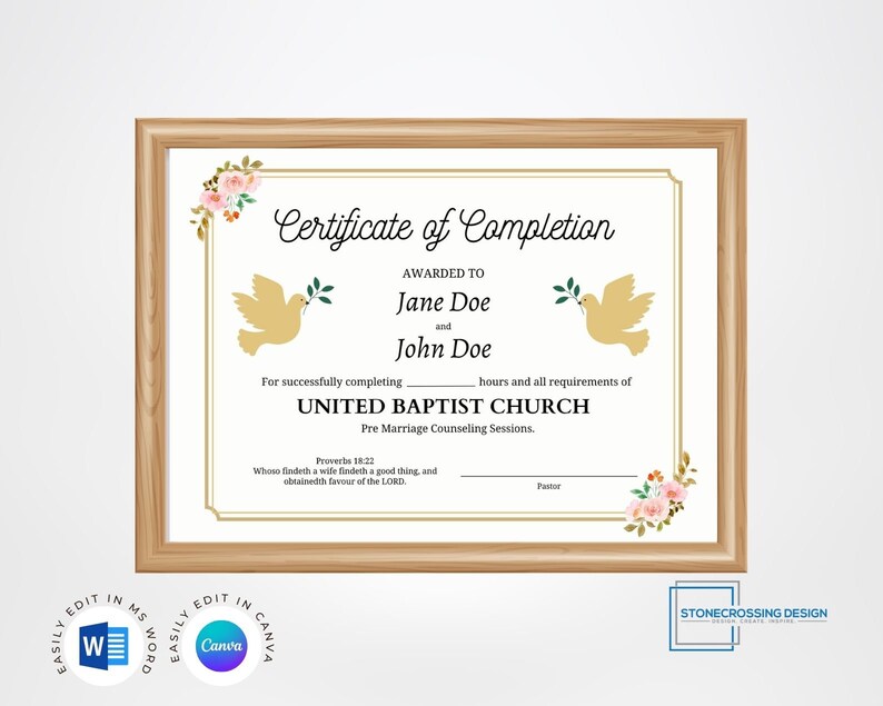 Editable Certificate of Completion Template. Award Template. Printable ...