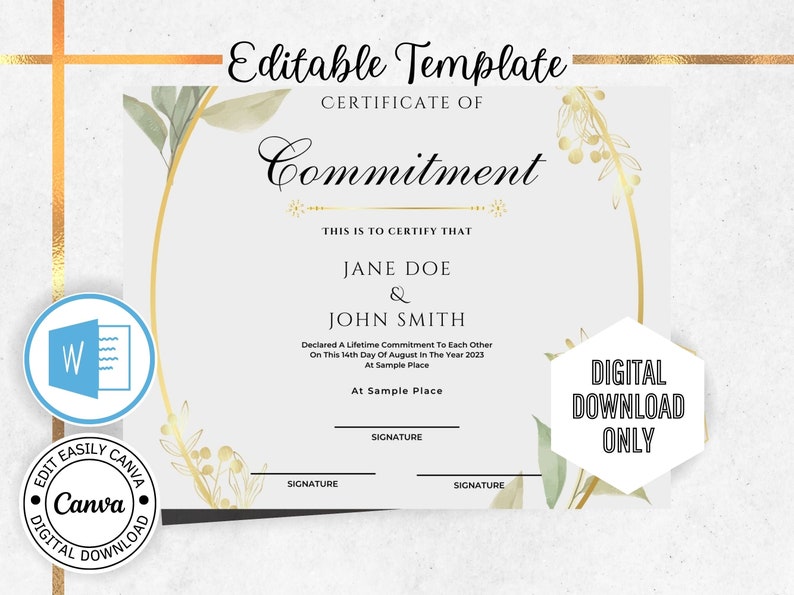 Editable Certificate of Commitment. Editable With Canva or - Etsy