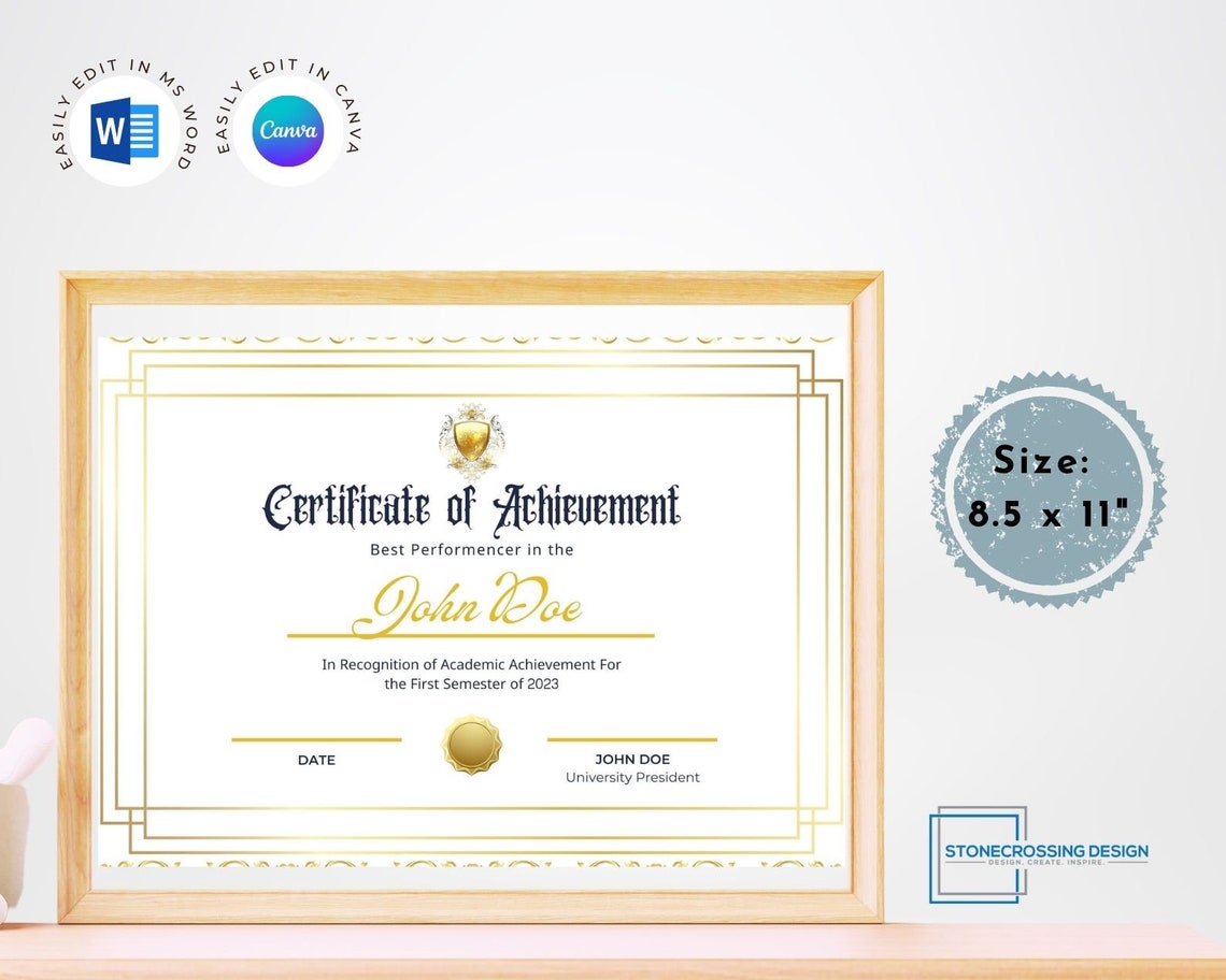 Editable Certificate of Achievement Template. Award Template. - Etsy