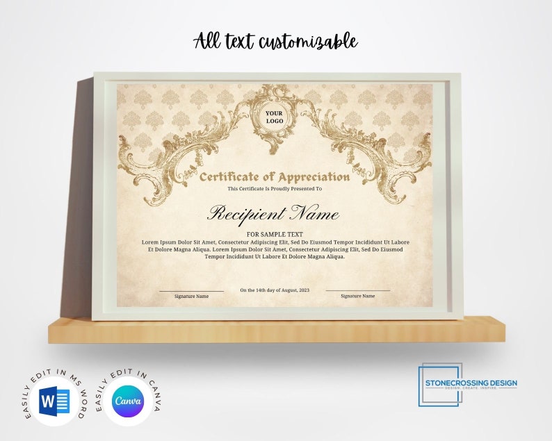 Editable Certificate of Appreciation. Award Template. Printable ...