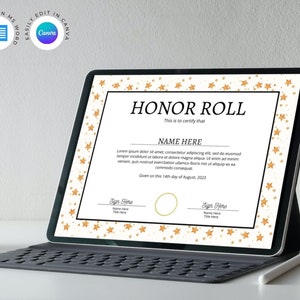 Editable Certificate of Honor Roll. Recognizing Academic Excellence ...