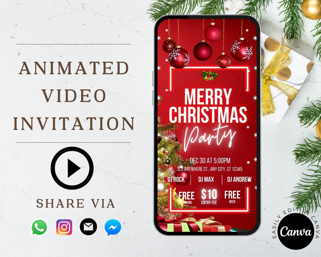 Digital Christmas Party Invitation, Electronic Christmas Dinner Video E ...
