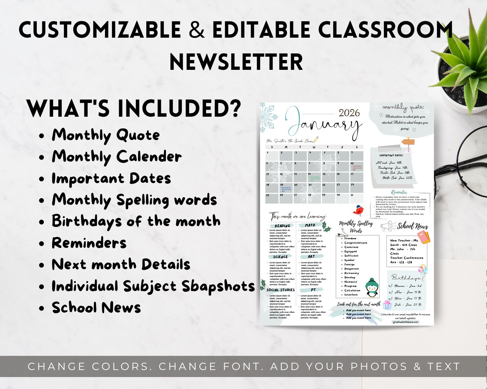January 2026 Newsletter Template | Editable Monthly Newsletter ...