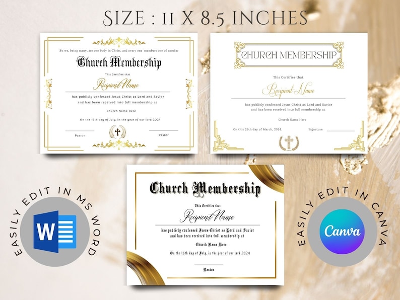 Complete Set of 10 Church Membership Certificates, 10 DIY Church ...