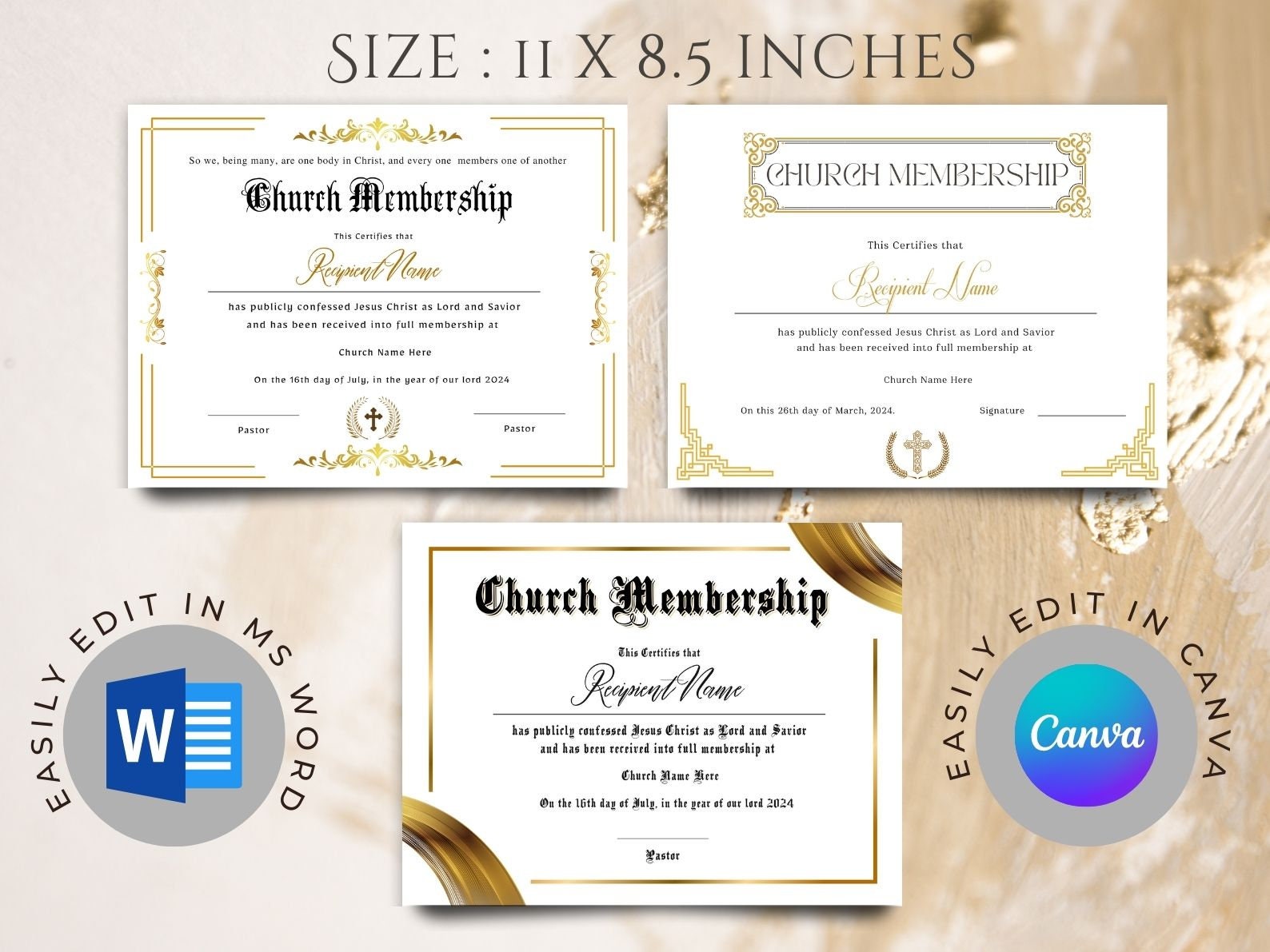 Complete Set of 10 Church Membership Certificates, 10 DIY Church ...