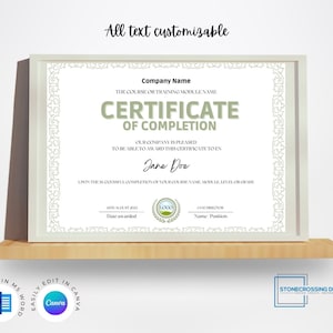 Editable Certificate of Completion Template. Award Template. Printable ...