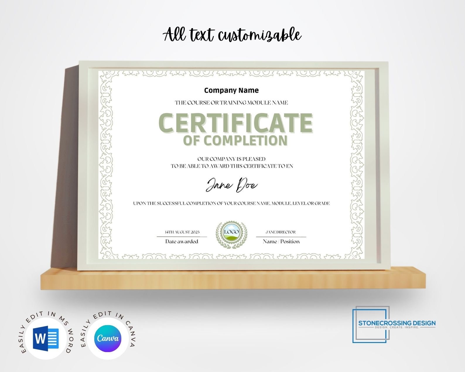 Editable Certificate of Completion Template. Award Template. Printable ...