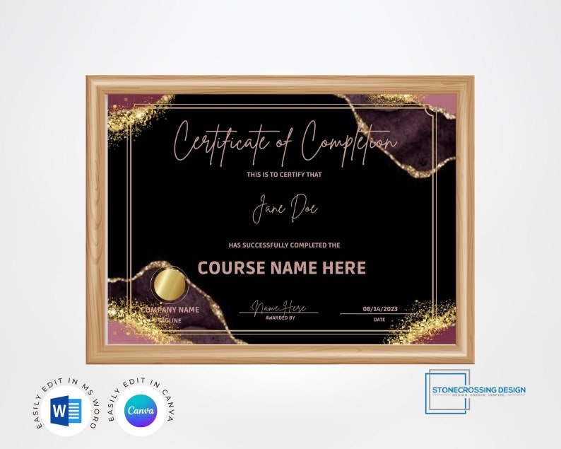Editable Certificate of Completion Template. Award Template. Printable ...