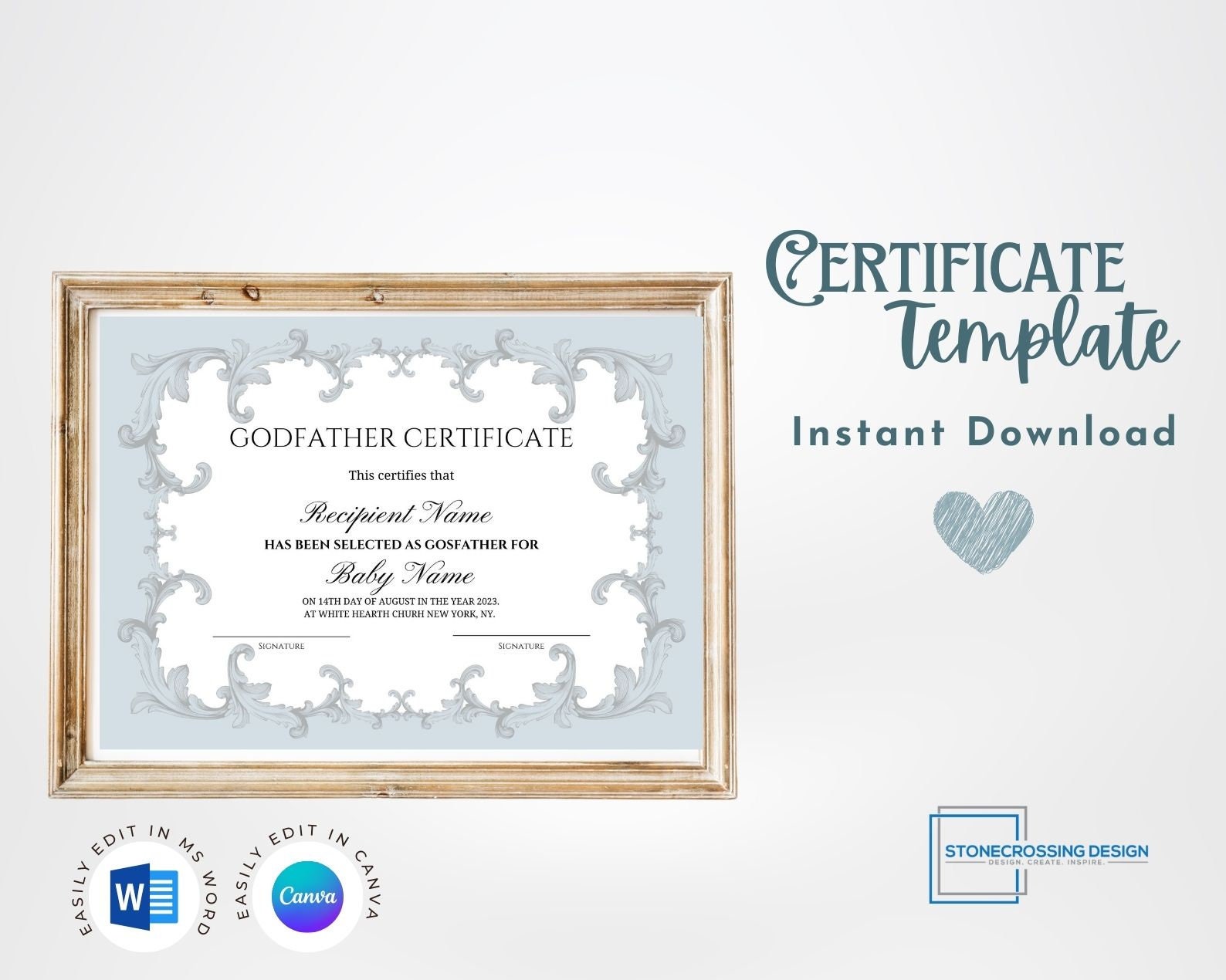Editable Certificate of Godparents. Printable Certificate. Editable ...