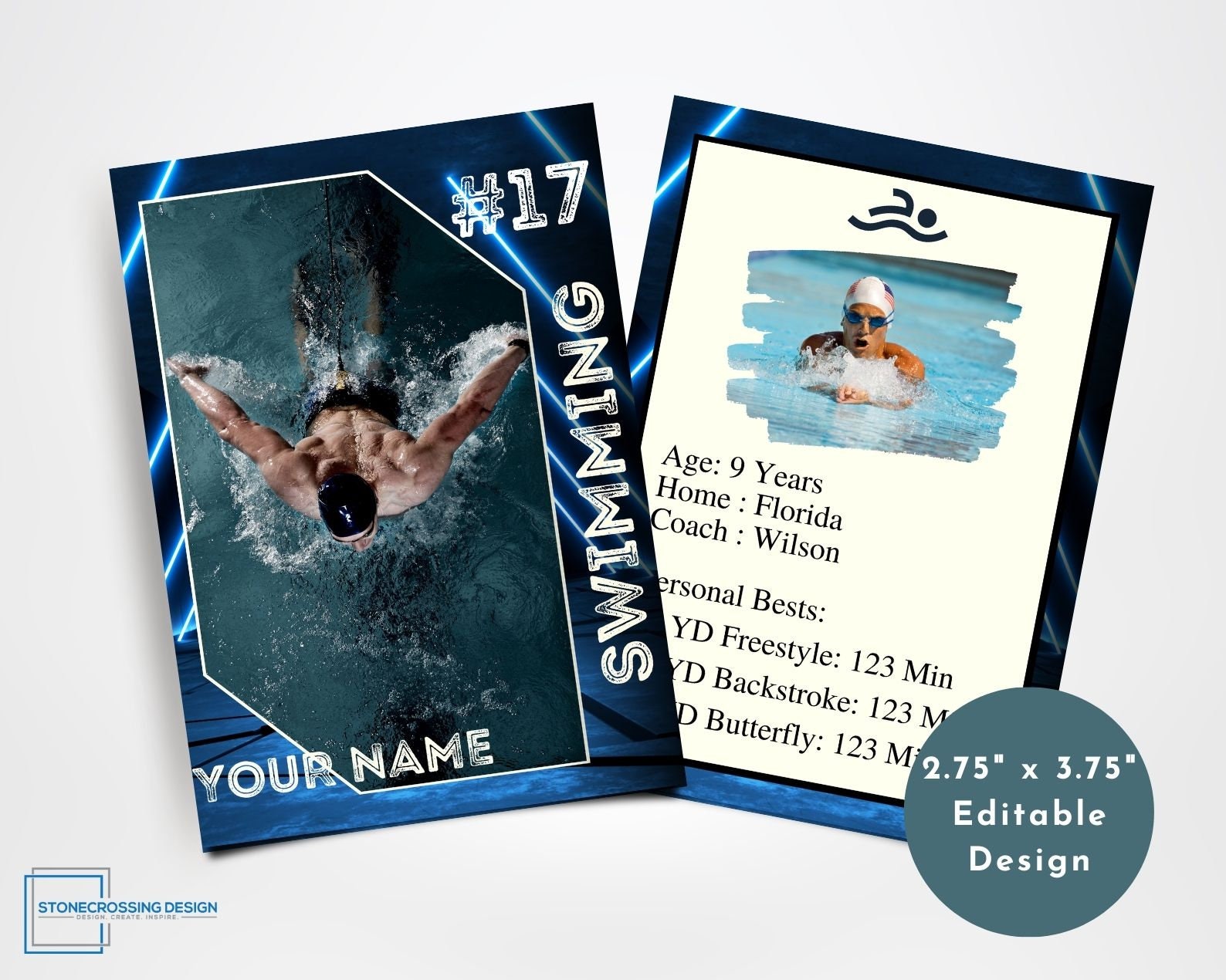 Swimming Trading Card Template Trading Card Template Canva Template ...