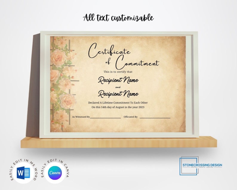 Editable Certificate of Commitment. Editable With Canva or Microsoft ...