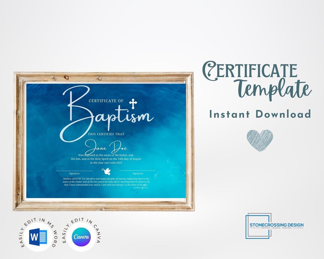 Editable Certificate of Baptism. Celebrating a Sacred Milestone ...