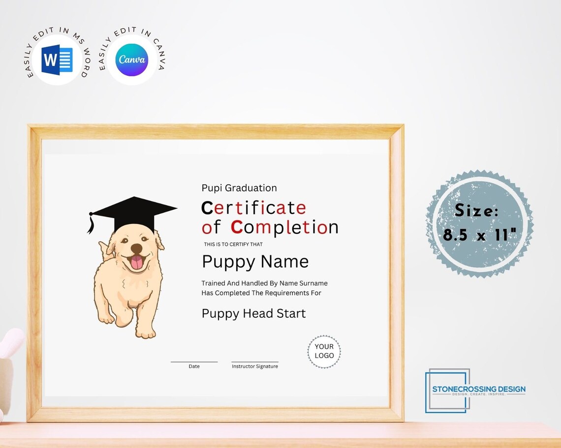 Editable Certificate of Completion for Dog Template. Award Template ...
