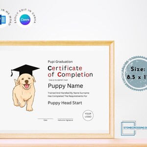 Editable Certificate of Completion for Dog Template. Award Template ...