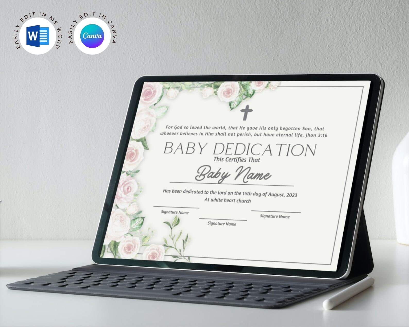 Editable Baby Dedication Template. Baptism. Printable Certificate ...
