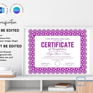 Editable Certificate of Completion Template. Award Template. Printable ...