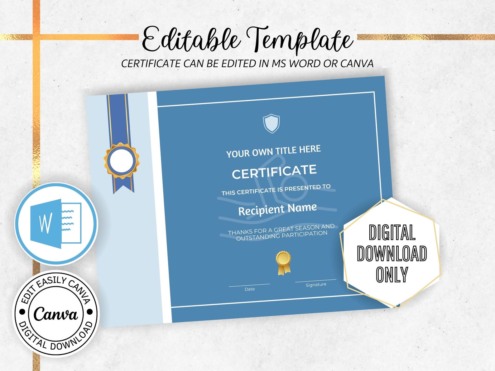 Editable Participation Sports Certificate Template With Photo. - Etsy