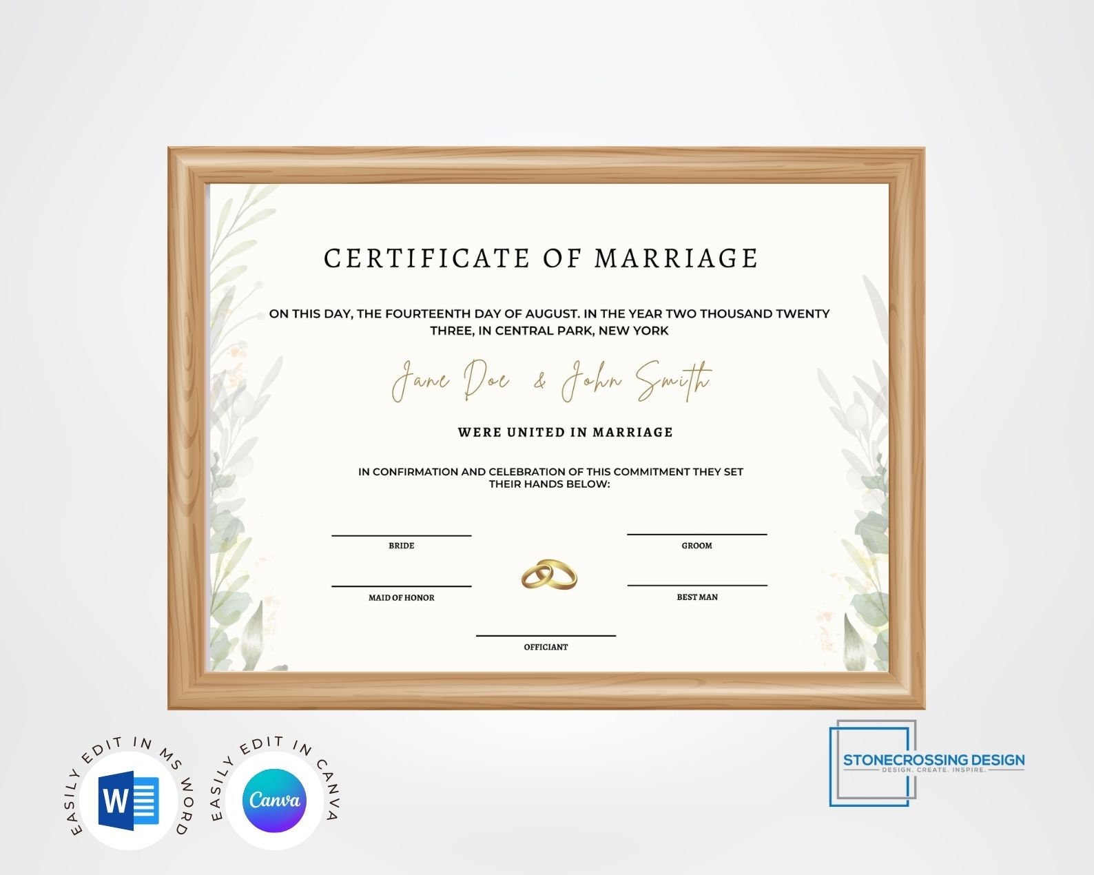 Editable Certificate of Marriage Template. Marriage License. Printable ...