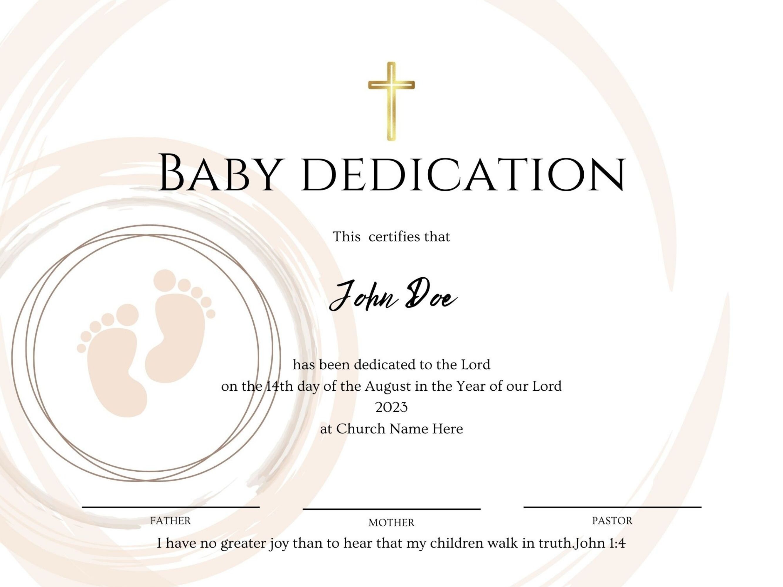 Editable Certificate of Baby Dedication Template. Child - Etsy Australia