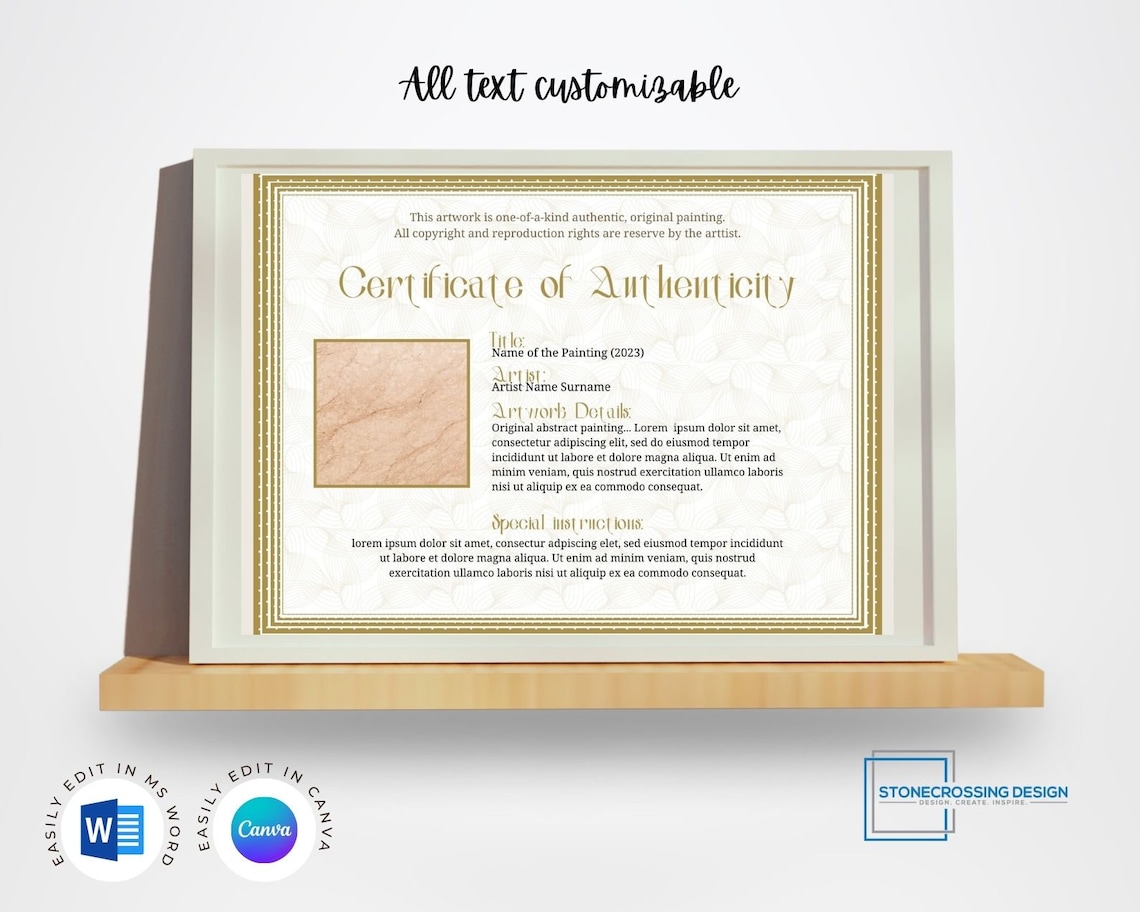 Editable Certificate of Authenticity Template. Authenticity Certificate ...